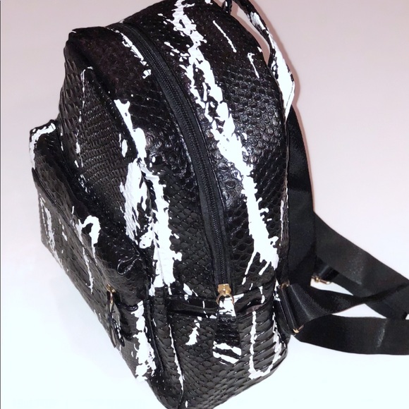 Bags | Black And White Marble Mini Backpack | Poshmark